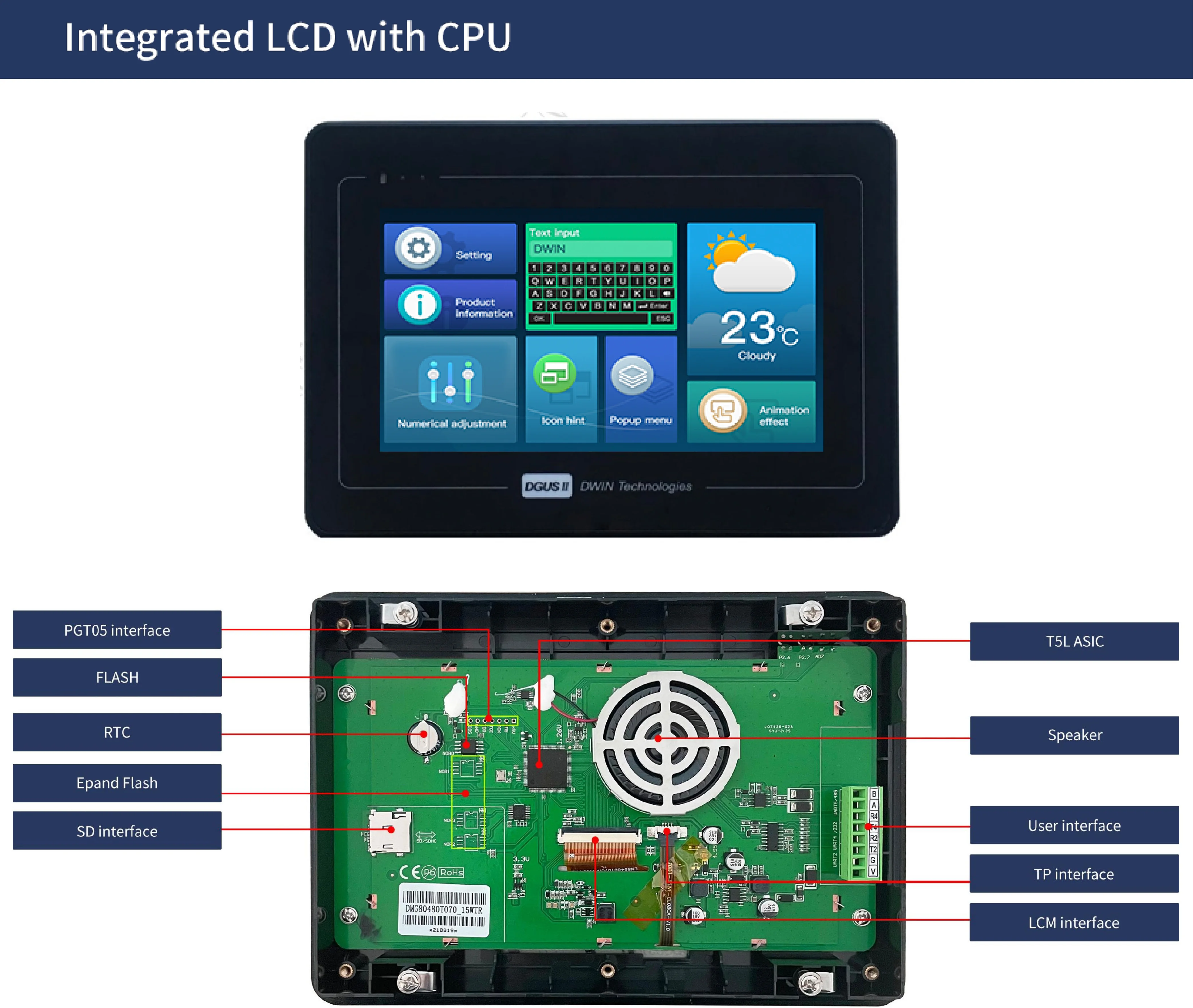 Dwin 7 Inch 800x480 Tft Lcd Hmi Uart Display Touch Screen Smart Lcd ...