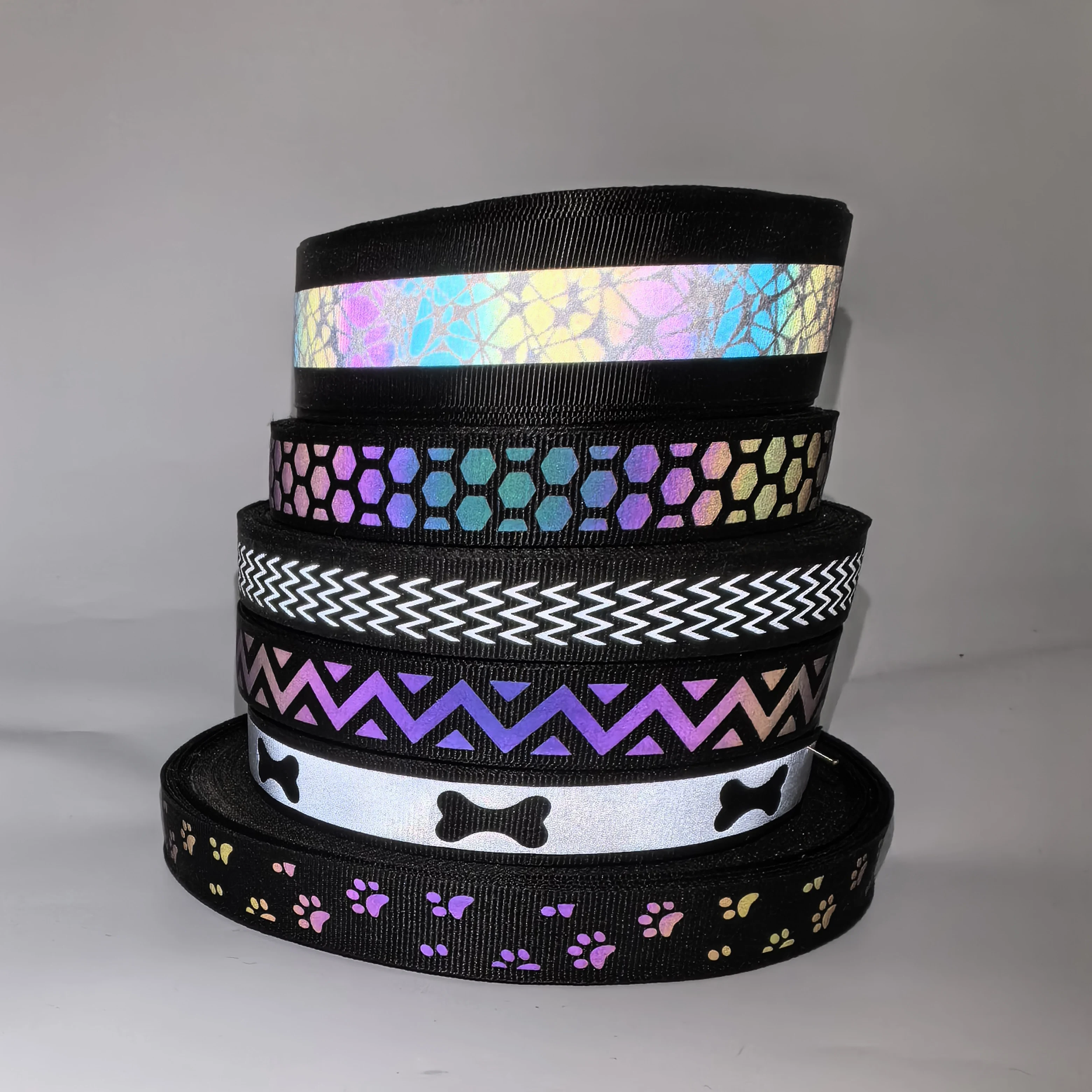 Customisable 300D reflective patterned polyester webbing, ideal for ...