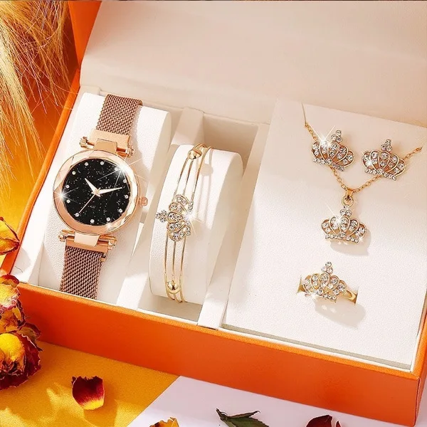 4pcs Watch Set Women Luxury Fashion Ladies Rose Gold Quartz ...