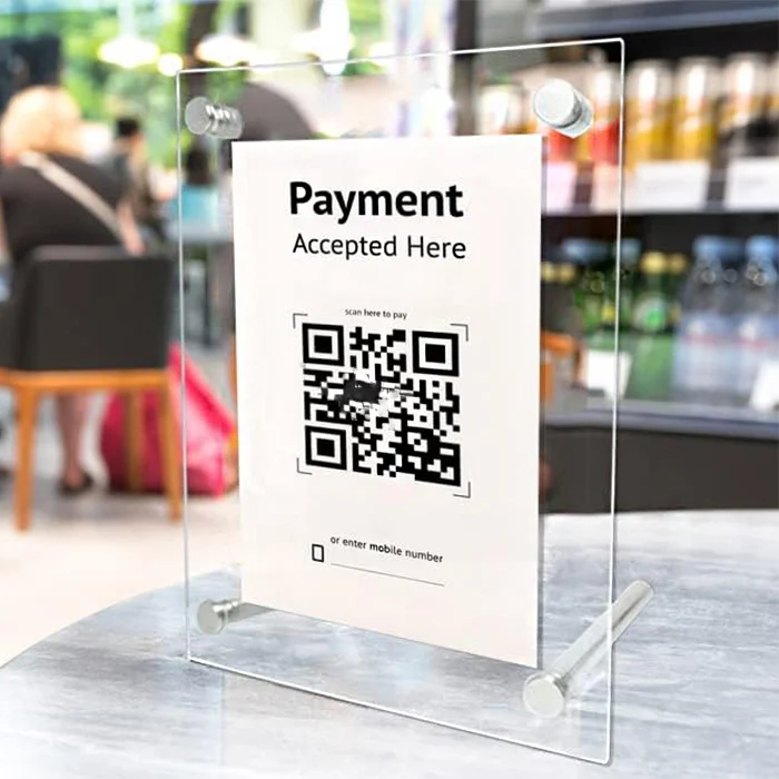 Square Clear Acrylic Wifi QR Code Block for Restaurant