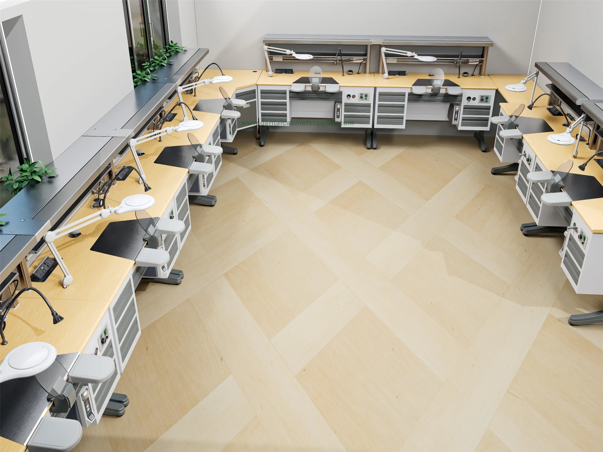 Corner Dental Lab Bench Workstation - Modern & Versatile