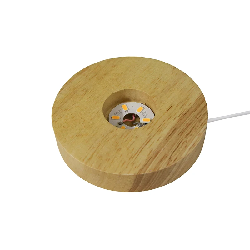 Round Wooden Led Lamp Base Usb Cable Switch Modern Night Light For 3d ...
