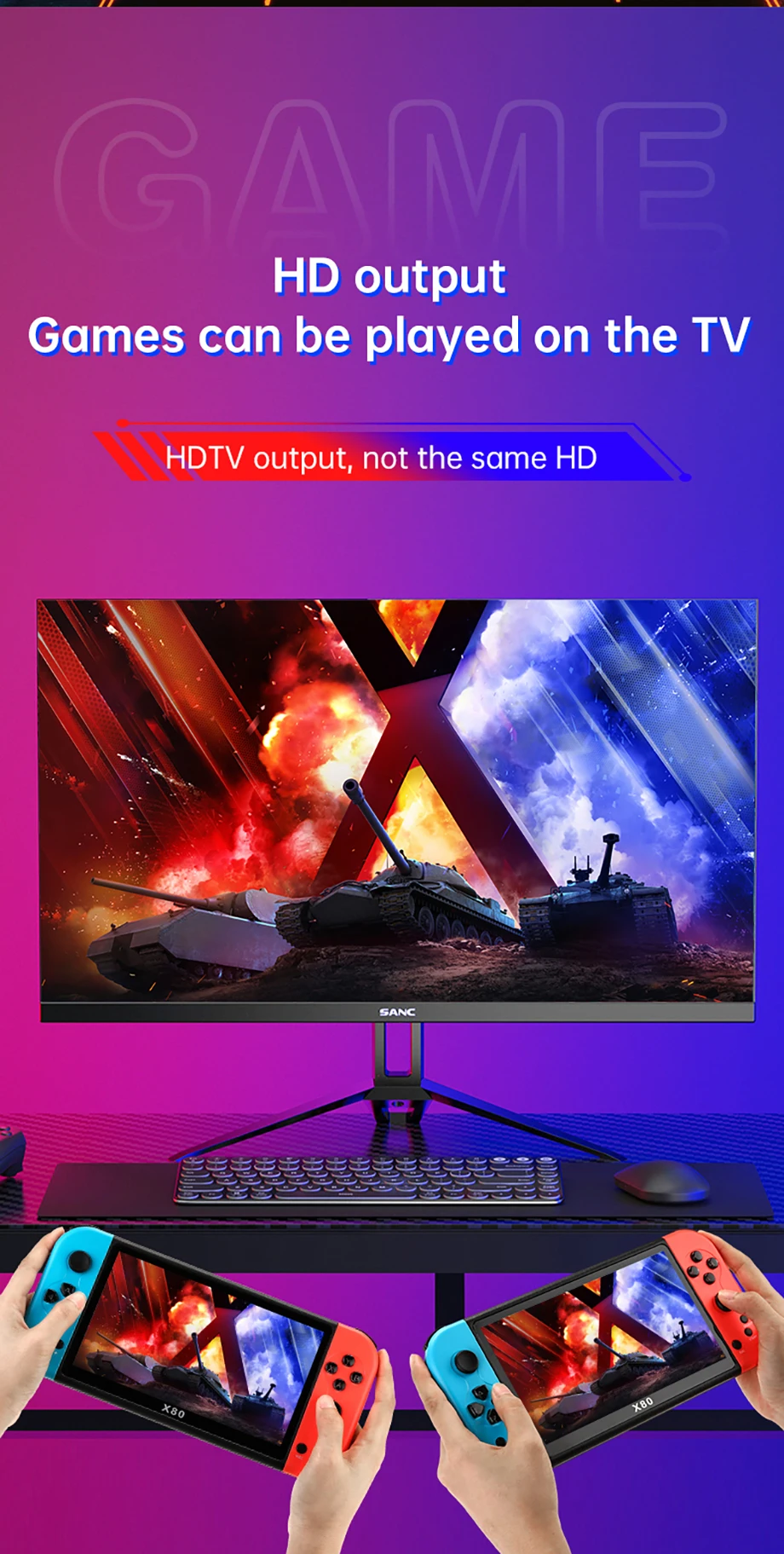 X80 Handheld Game Player - 7 Inch Retro Gaming Console