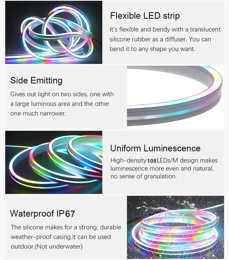 Led Flex Neon Rope Light Rgb Digital Programmable Ip67 Waterproof ...