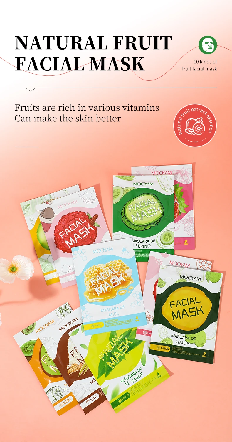 Private Label 10 Types Fruit Face Mask - Moisturizing & Brightening