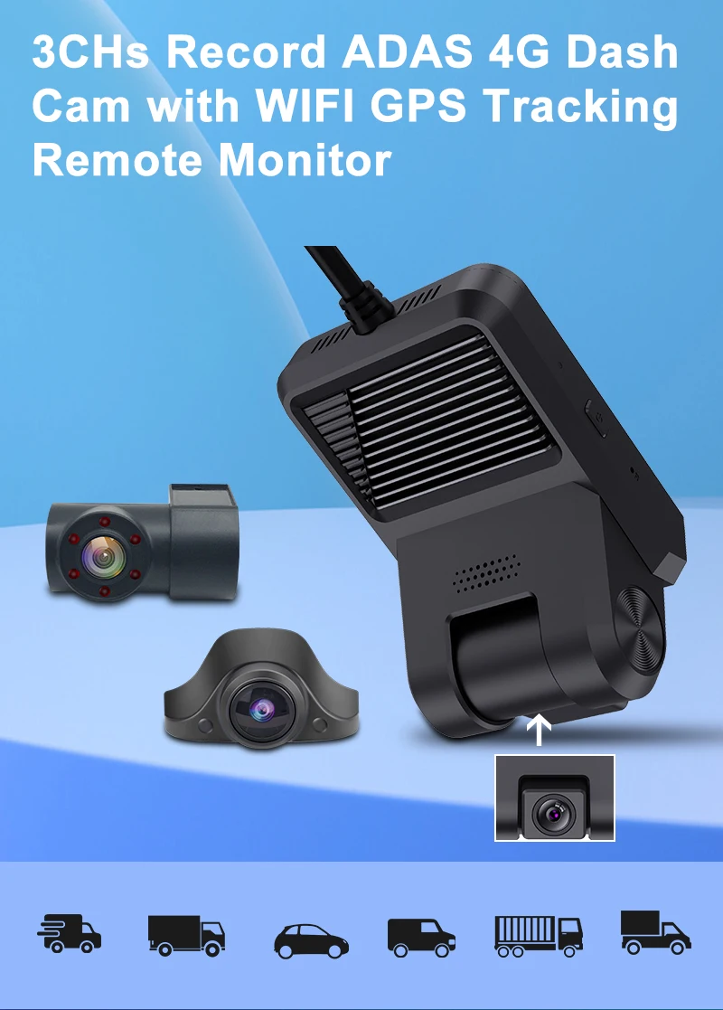 4g Dash Cameras 3CHs Record DMS, ADAS Fleet Monitor on Cmsv6 with Wifi ...