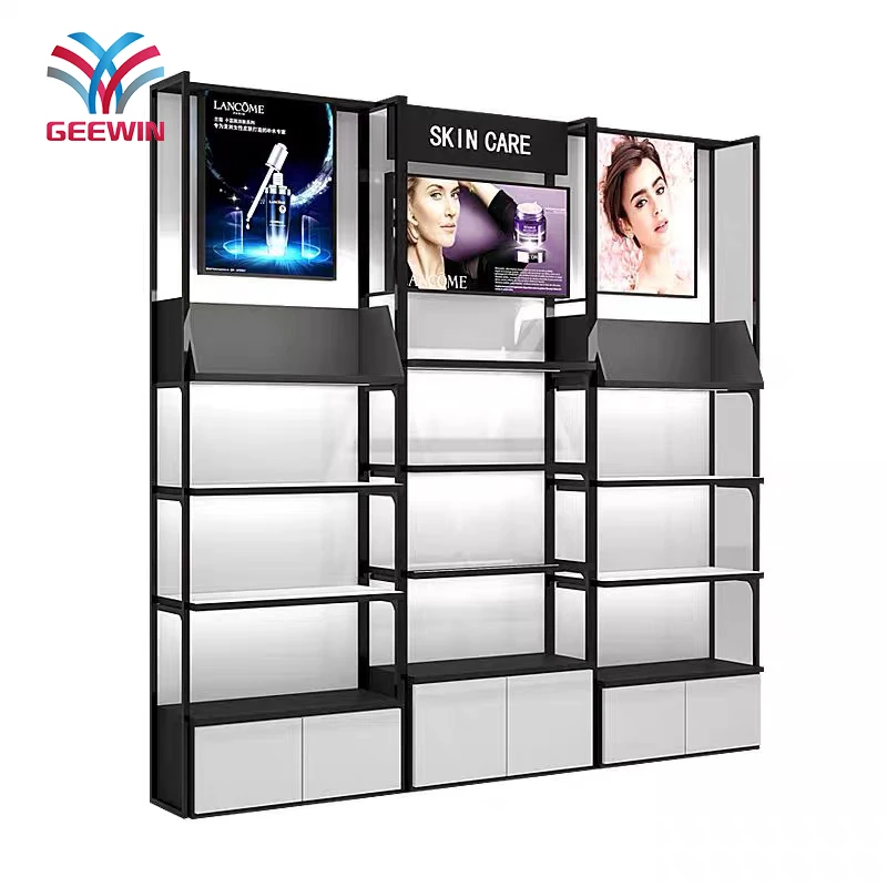 Pop Floor Cosmetics Display Shelf Make Up Black Metal Cosmetic Stand ...
