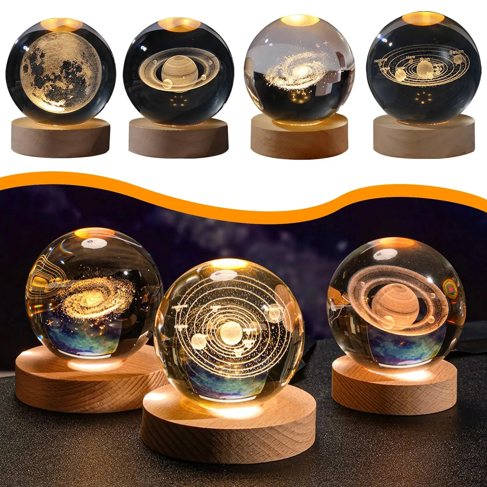 Solar System Moon Nebula 3d Art K9 Crystal Ball Night Lamp Luminous ...