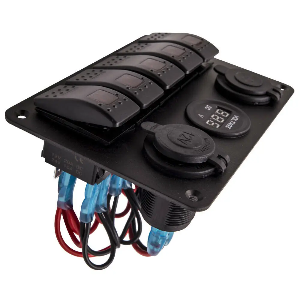 Marine 5-gang Rocker Switch Panel With Dual Usb Charger Power Outlets ...