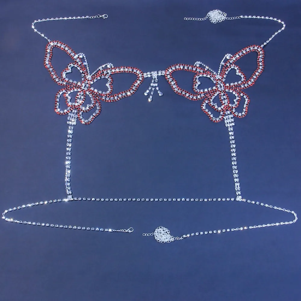 INS Sexy Full Rhinestone Butterfly Body Chain Bra and Thong Set for ...