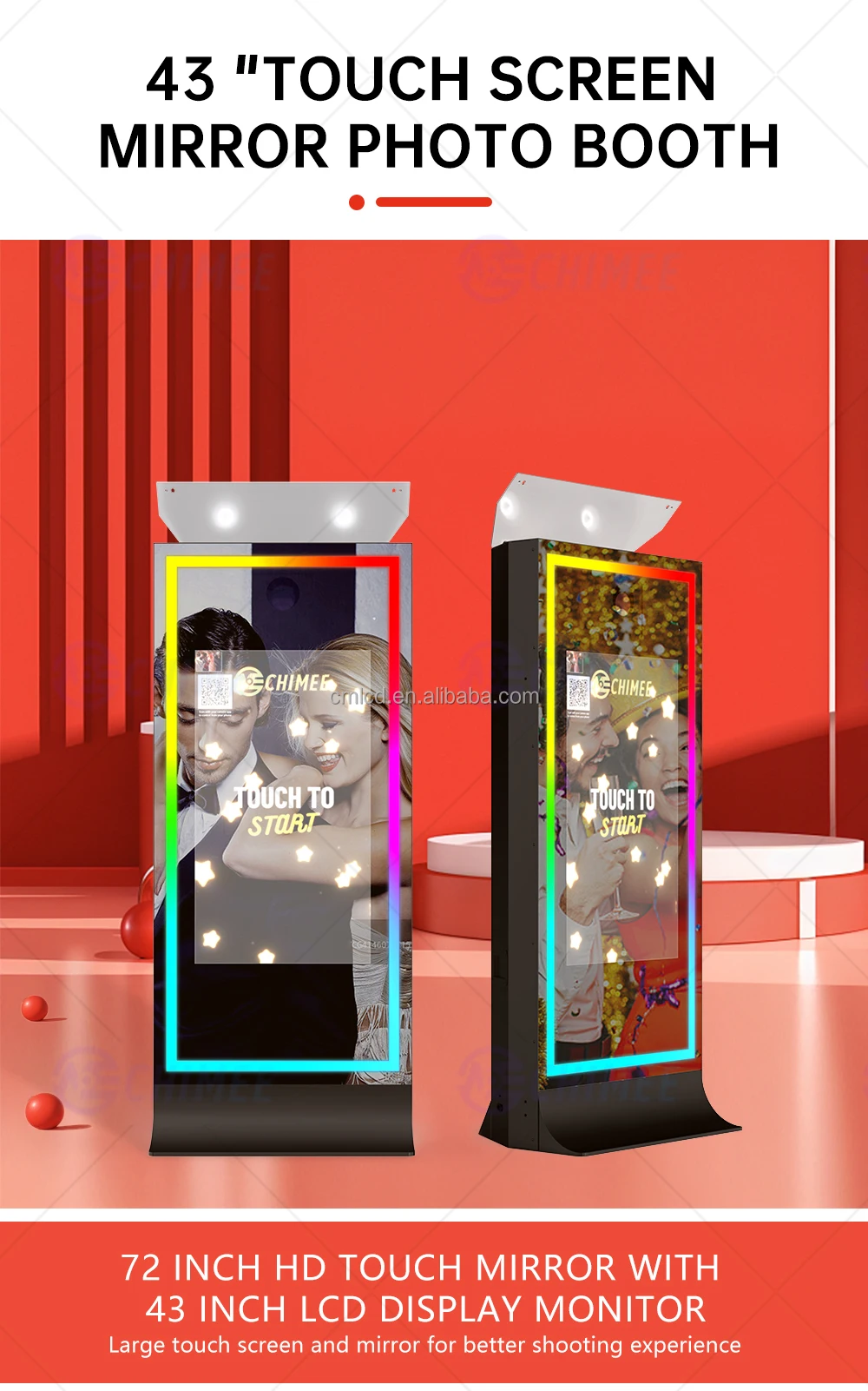 70" Selfie Magic Mirror Photobooth Photo Booth With 43 Inch Touch Monitor Lcd Screen Dslr Camera ...