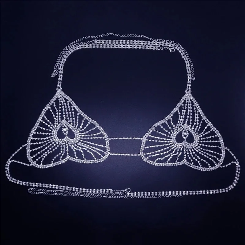 Shiny Heart Shaped Pearl Rhinestone Bikini Jewelry Ladies Crystal Body