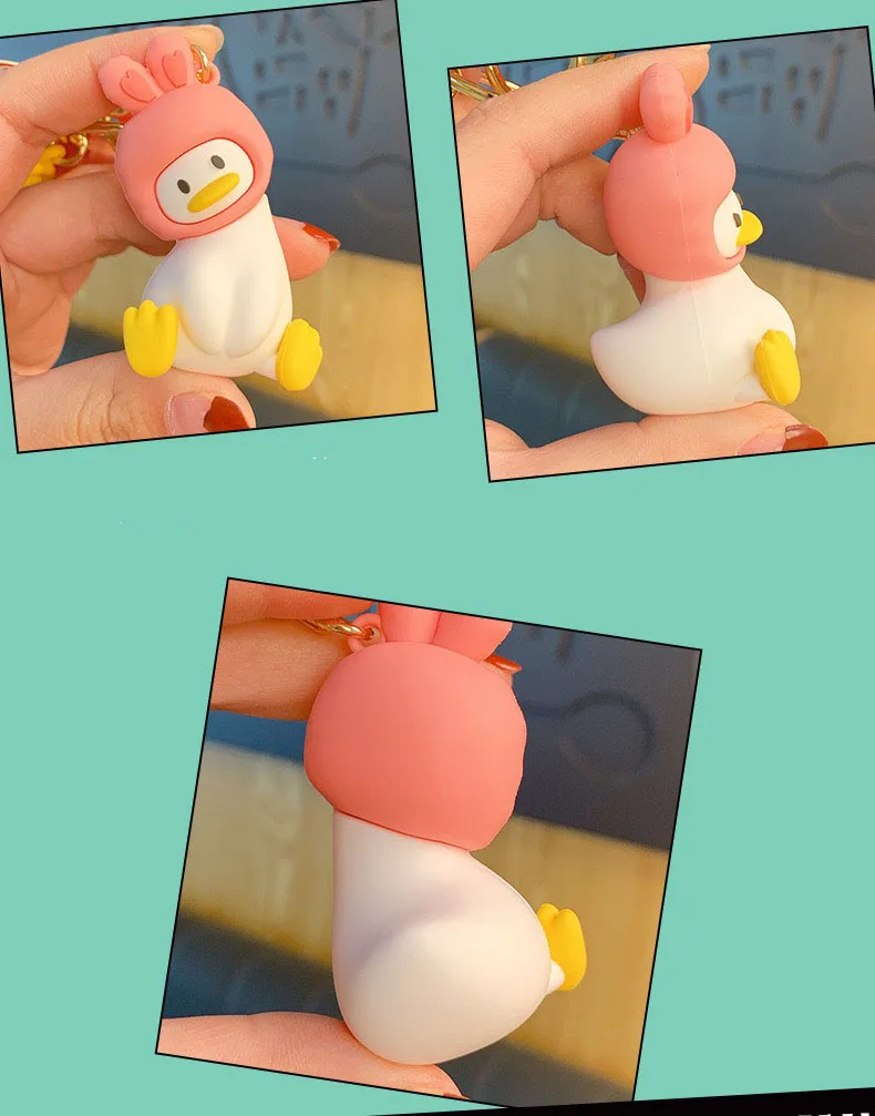 Creative 3D PVC Cartoon Cute Anime Crooked Duck Fun Head Car Keychain ...