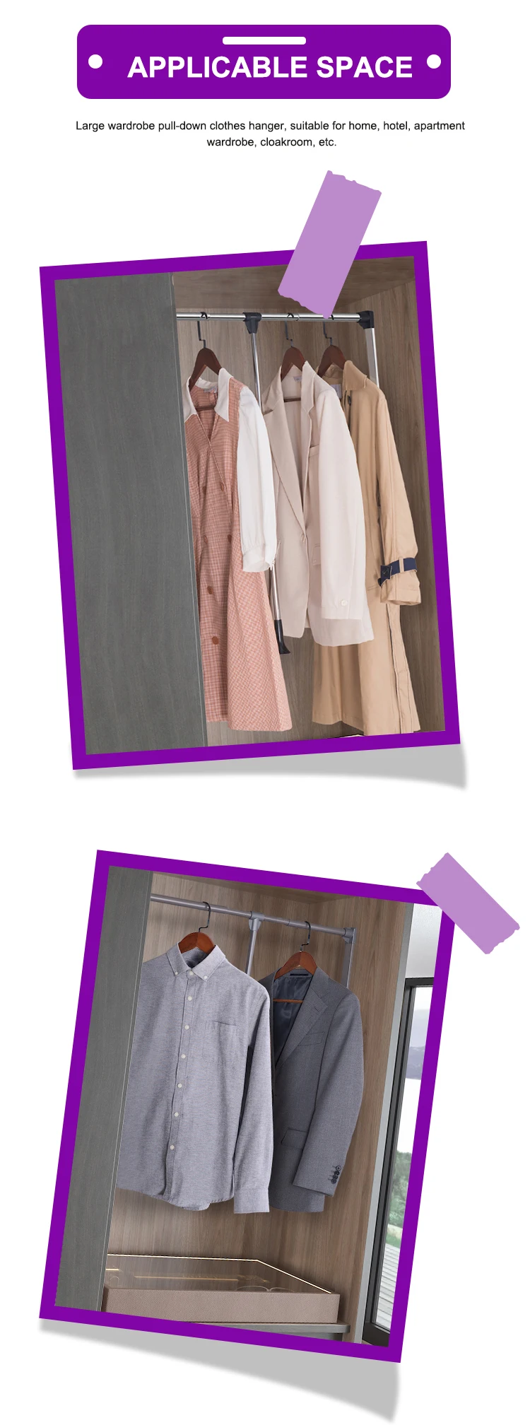 Pull Down Wardrobe Lift - Metal Clothes Hangers with Wall Mounted ...