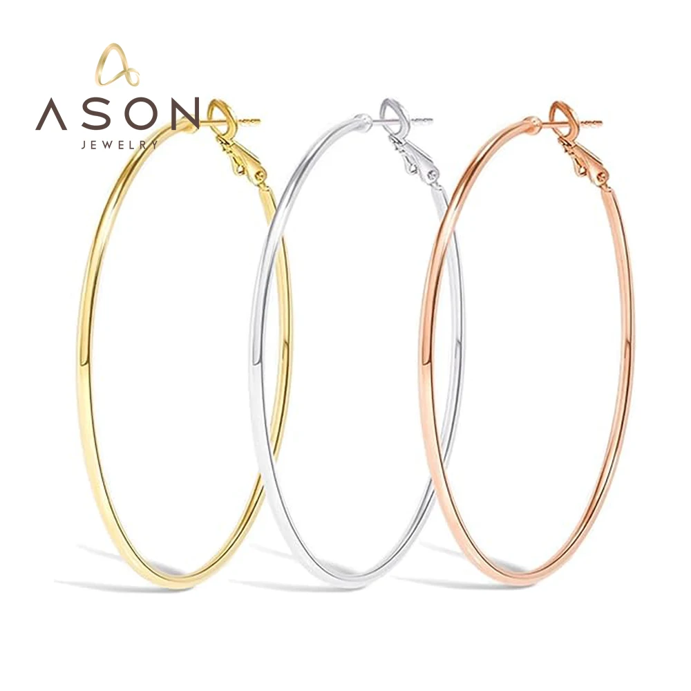 Ason Jewelry Big 18k Gold Plating Stainless Steel Large Hoop Earrings For Women Girls Dainty ...