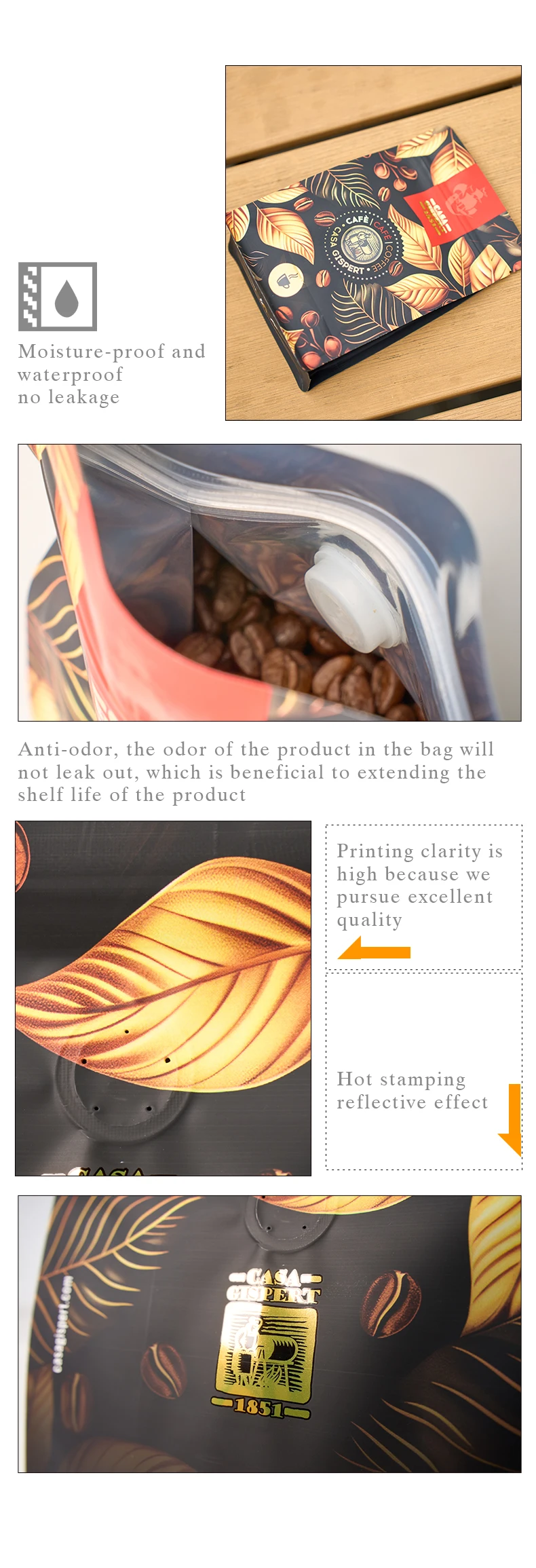 Custom Print 250gr Box Bottom Coffee Bean Pouch Bag Standard Ziplock ...