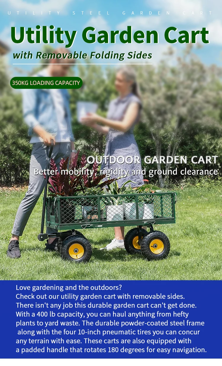 Heavy Duty Utility Steel Mesh Yard Garden Cart Wagon Trolley Removable ...
