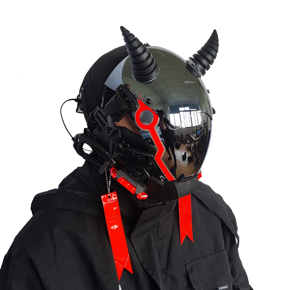 Punk Mask For Men Ox Horn Led Mask Futuristic Punk Techwear Cosplay ...