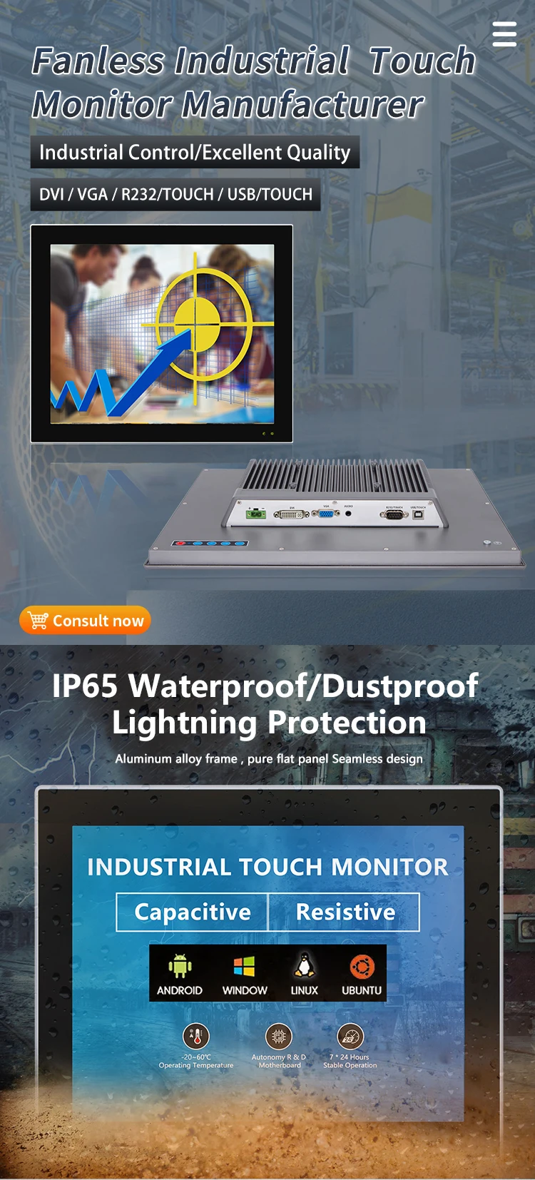 OEM/ODM IP65 Waterproof 350-1000nits Brightness Industrial LCD Monitor ...