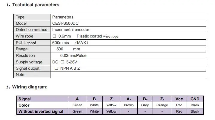 Npn 출력 무승부 와이어 인코더 Cesi-s500dc 변위 센서 0.02mm/펄스 500mm - Buy 변위 센서,변위 센서 ...