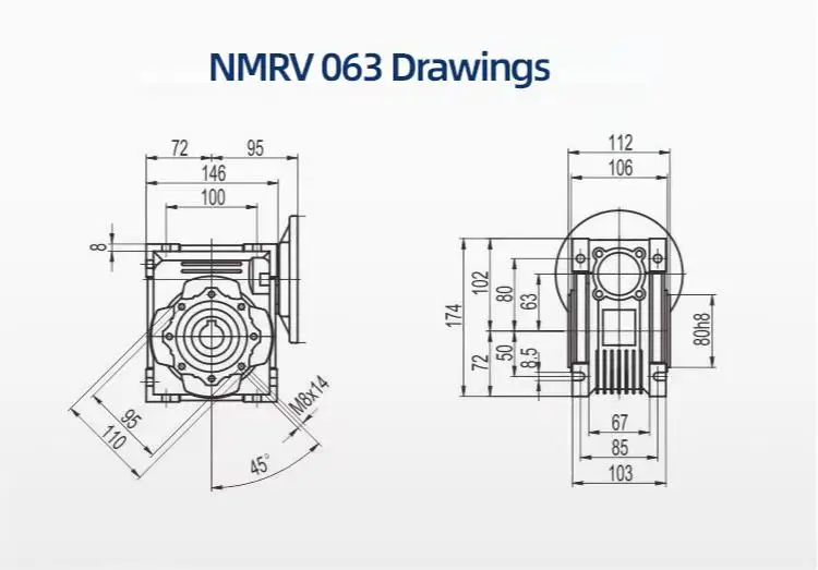 Nrv Small Gearing Arrangement Worm Gear Box Reducer Nmrv 63 Ratio 100:1