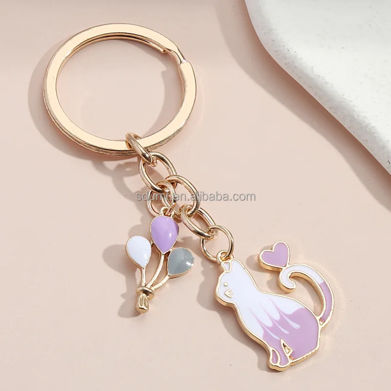 Cute Keychain Cat Heart Balloon Key Ring Enamel Key Chains Friendship ...