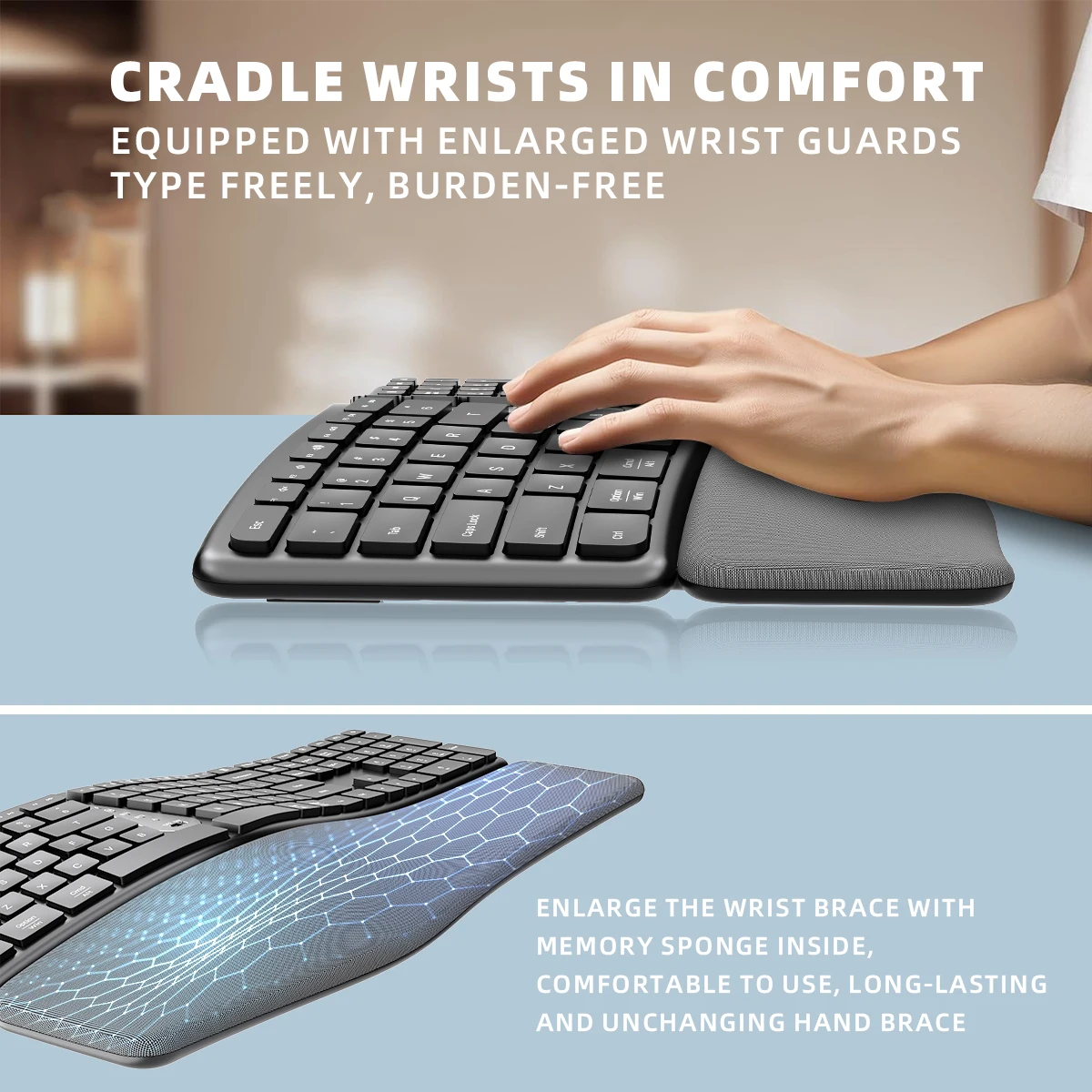 Couso 111 Keys Ergonomic Keyboard With Cushioned Wrist 2.4g Bluetooth ...