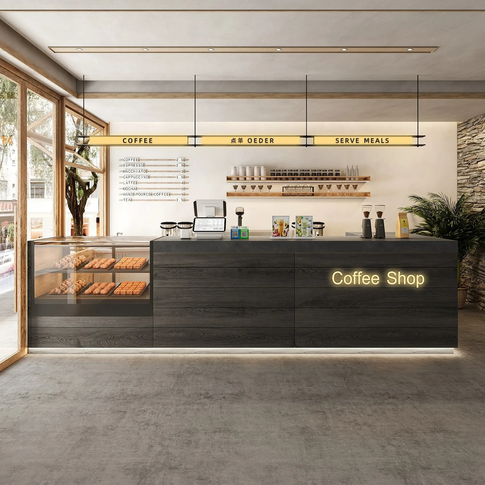 Minimalist Coffee Shop Restaurant Cashier, Bread Cake Dessert Shop ...