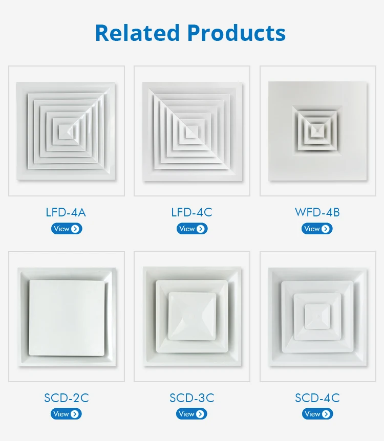 Hvac System Aluminum square Bevel Edge Faced 4 Way Supply Rectangular ...