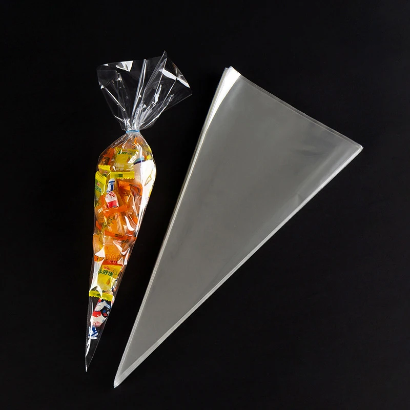 Clear Cellophane Triangle Cone Packing Bag for Candy Popcorn