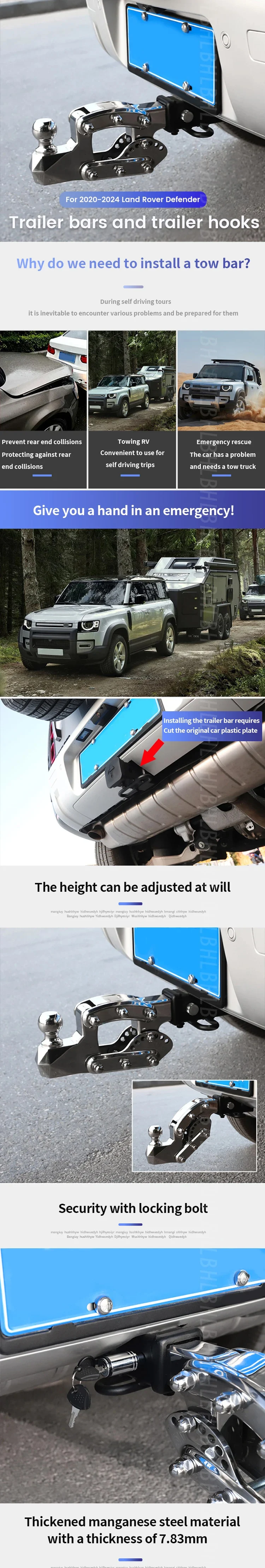 For 2020-2024 Land Rover Defender L663 Rear Bumper Trailer bar Tow Hook ...