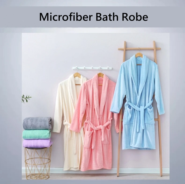 Wholesale Custom Good Quality Women Coral Fleece Solid Color Bathrobe ...