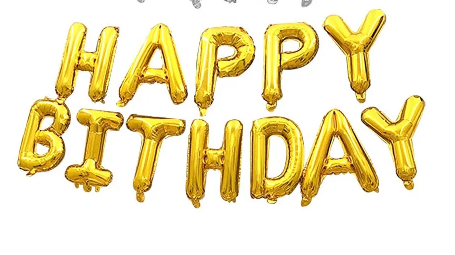 Cumpleaños De Helio Metálico Oro Letras Y El Número Globo De La Hoja ...