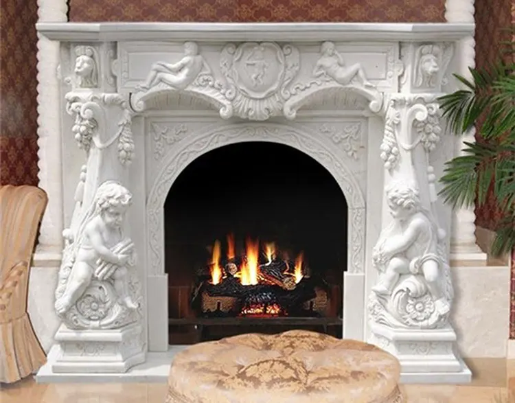 Fireplace Statue - Classical White Marble Angel Statues