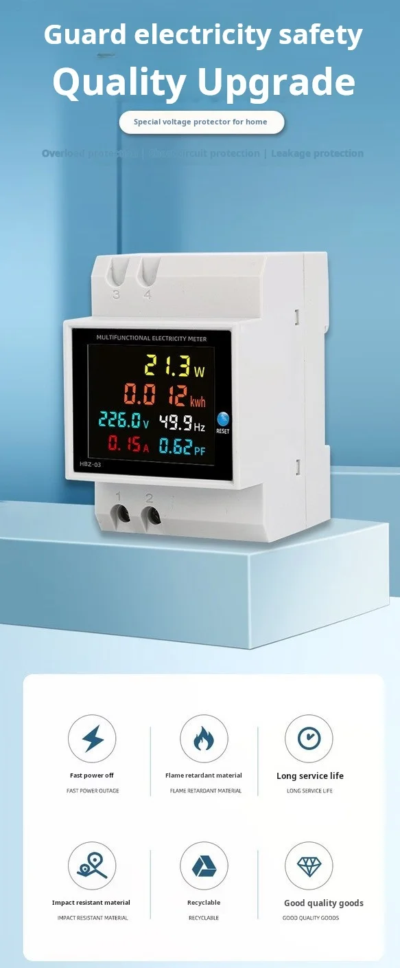 Integrated 6in1 100A VOLT AMP Din Rail AC Monitor Digital Only Voltage ...