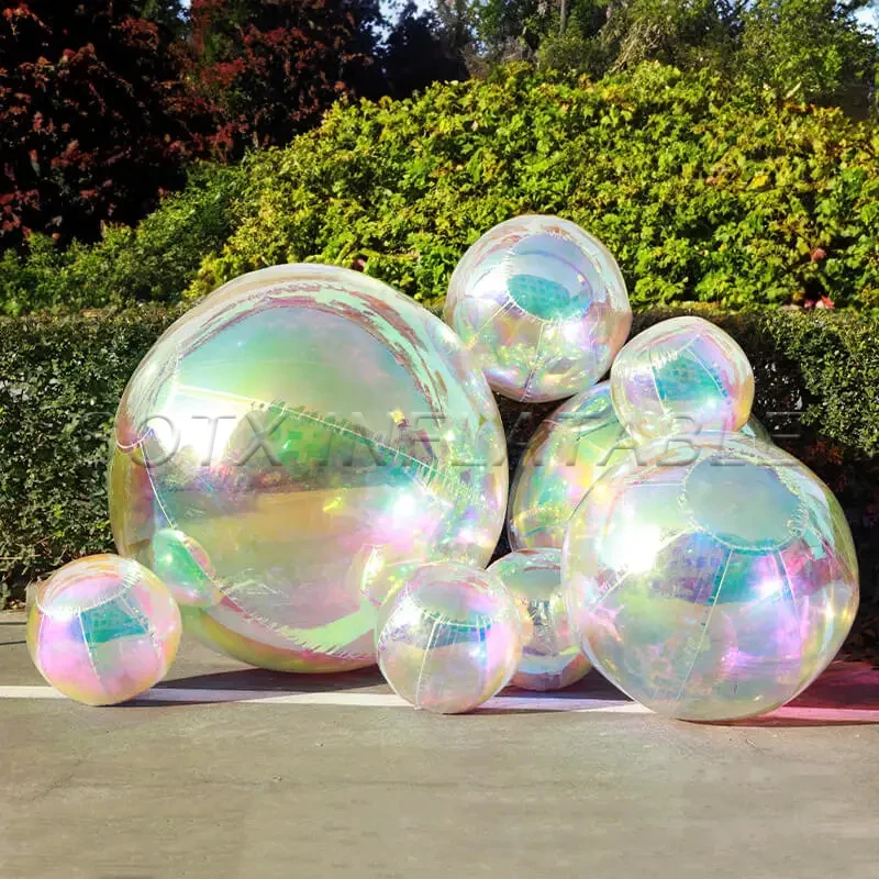 Iridescent Silver Inflatable Mirror Ball Set Reusable Mirror Sphere Big ...