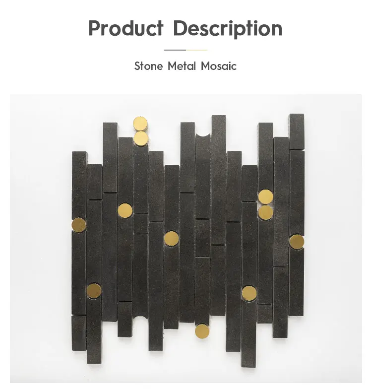 Black Linear Basalt Marble Mosaic Inlay Brass Tiles