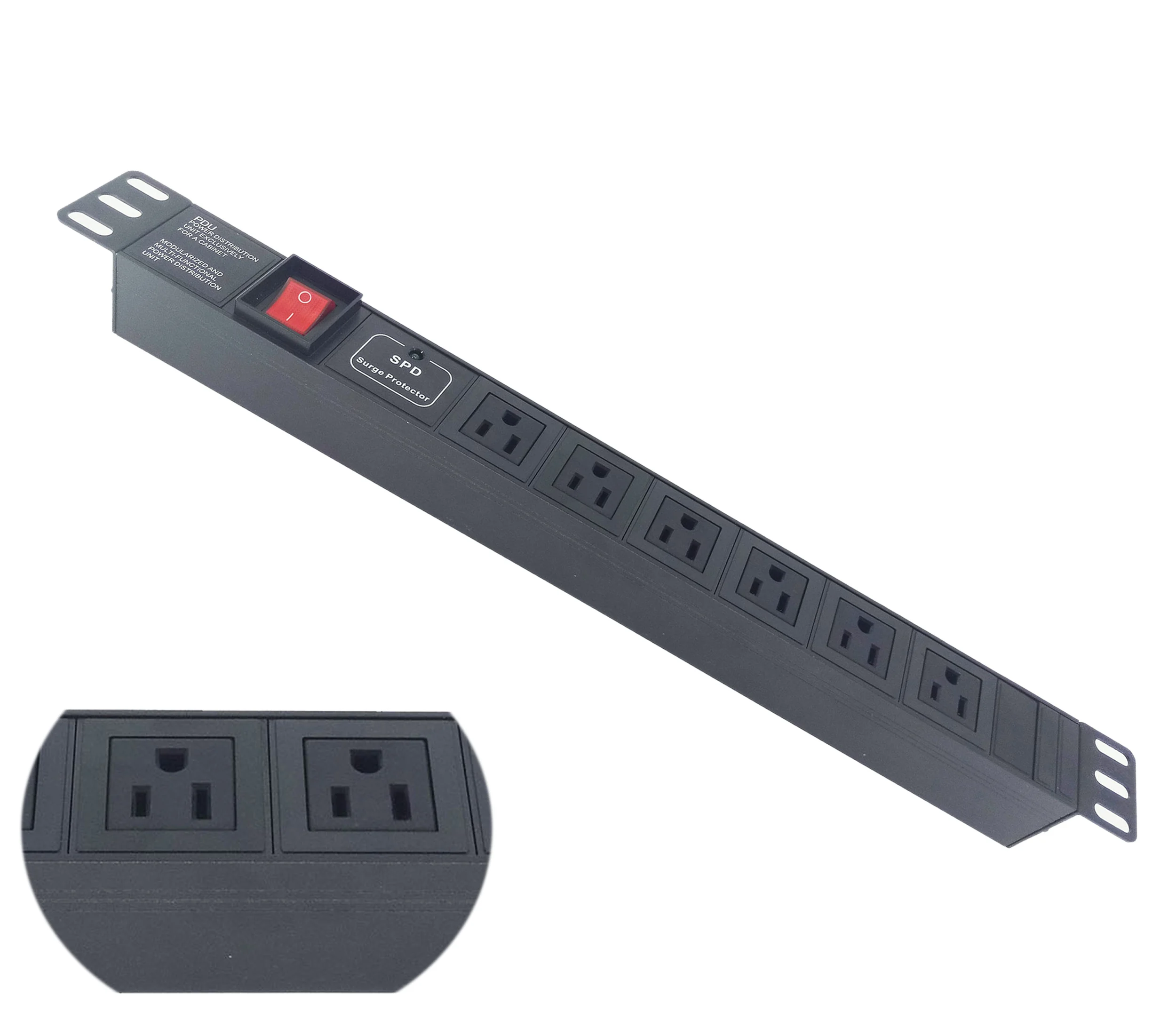 Basic Pdu 6port Nema5-15r Type Outlets And Switch And Surge Protector 240v 15a Rack Mount Power ...