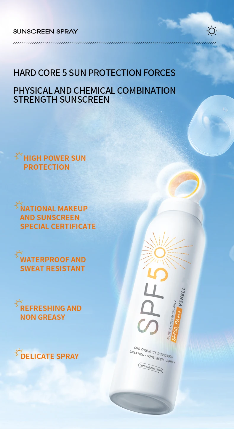 VSHELL Sunscreen Spray SPF 50+ PA+++ Outdoor Anti-Ultraviolet Physical Sun Block Face & Body ...