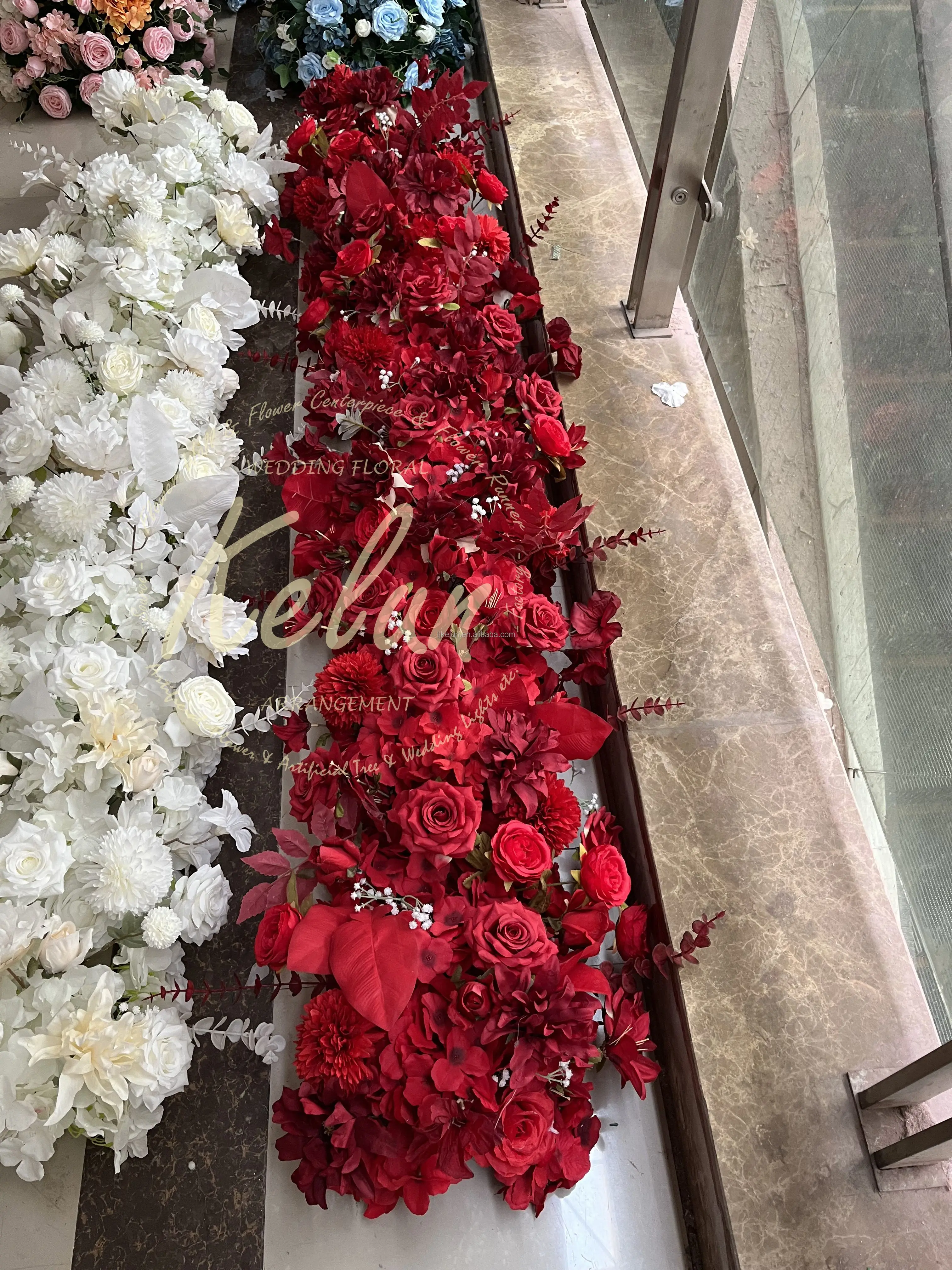 KE-FR008 Wholesale Artificial Pink Flower Runner for Events