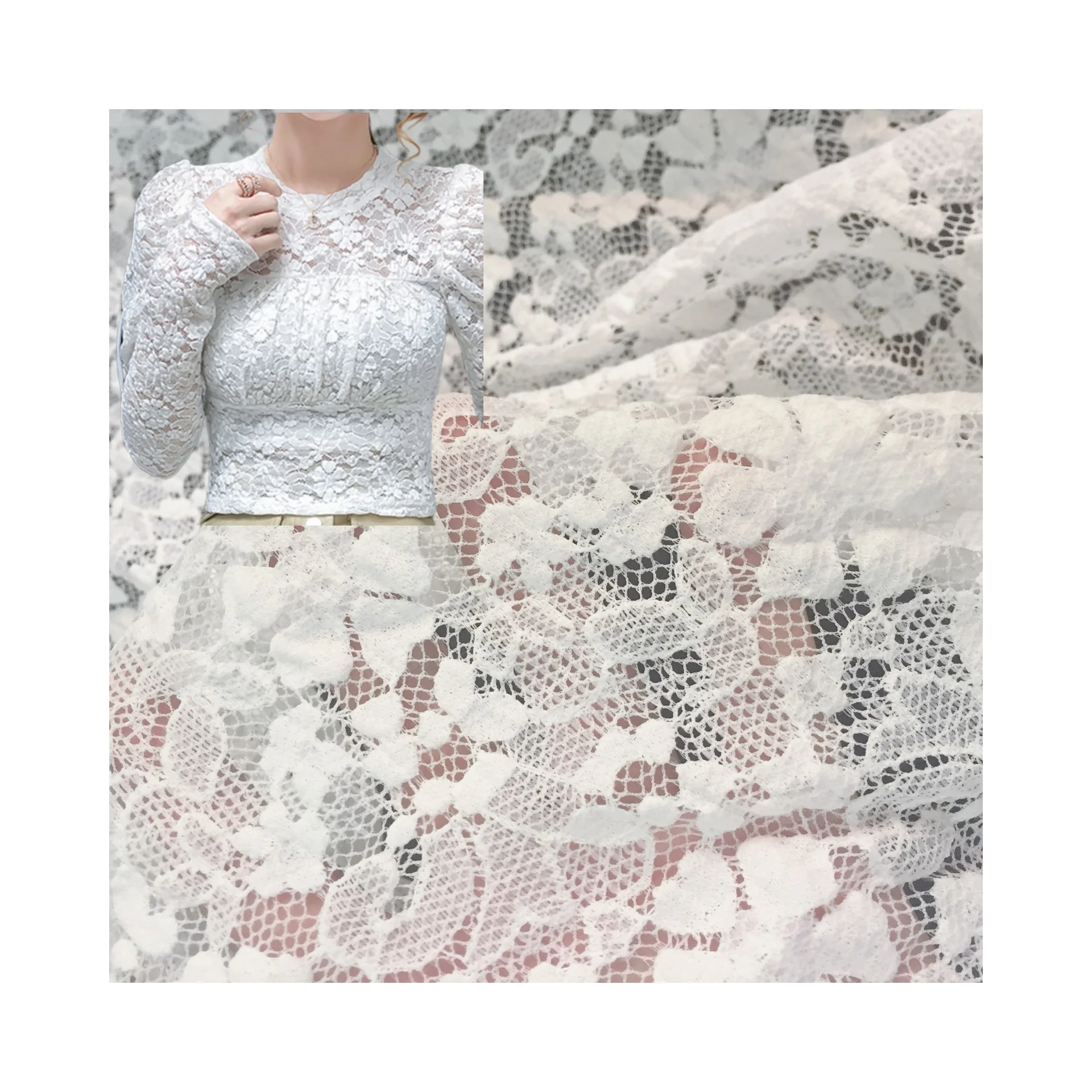 Wholesale 2024 New Pattern White Floral 90%nylon 10%spandex Stretchy ...