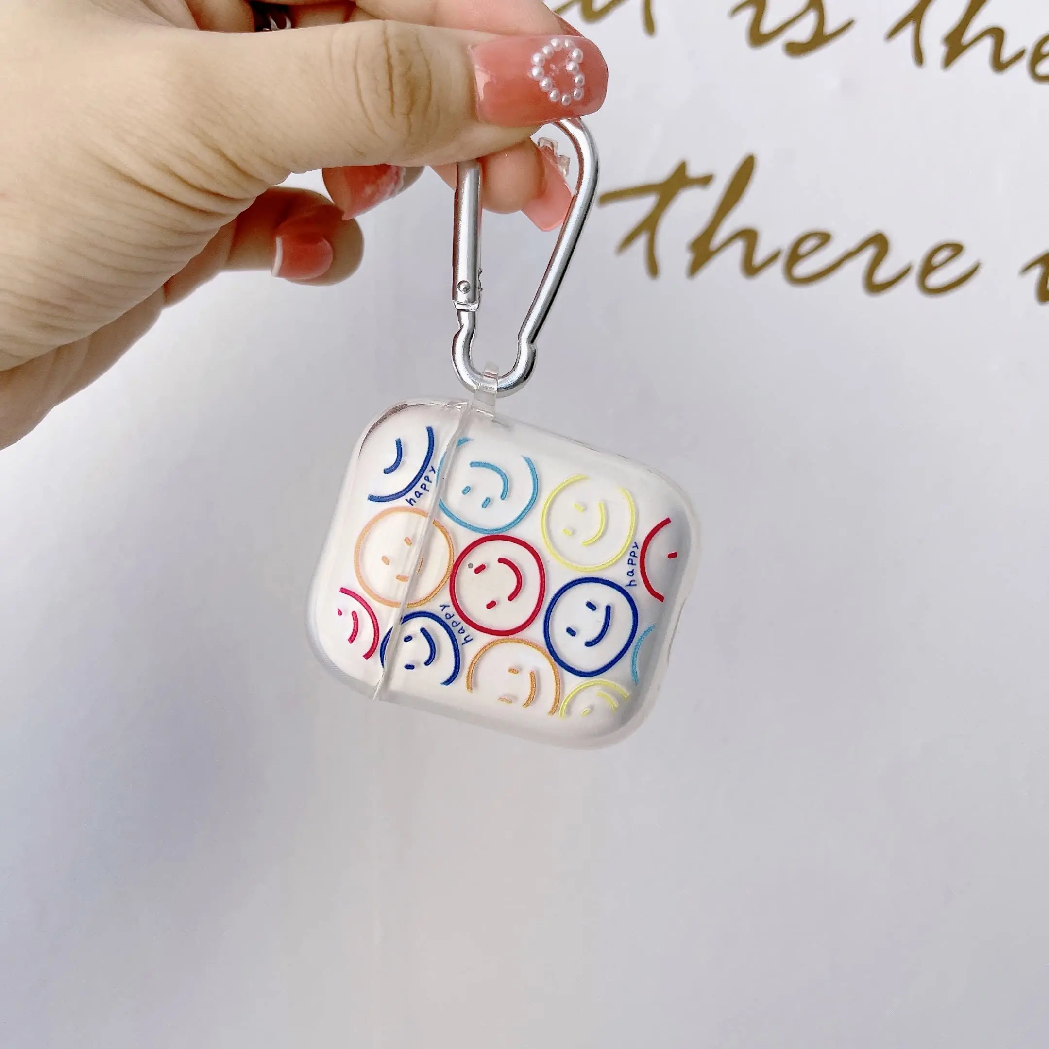 Transparent Cartoon Smiley Face Soft Airpods Case With Keychain For ...