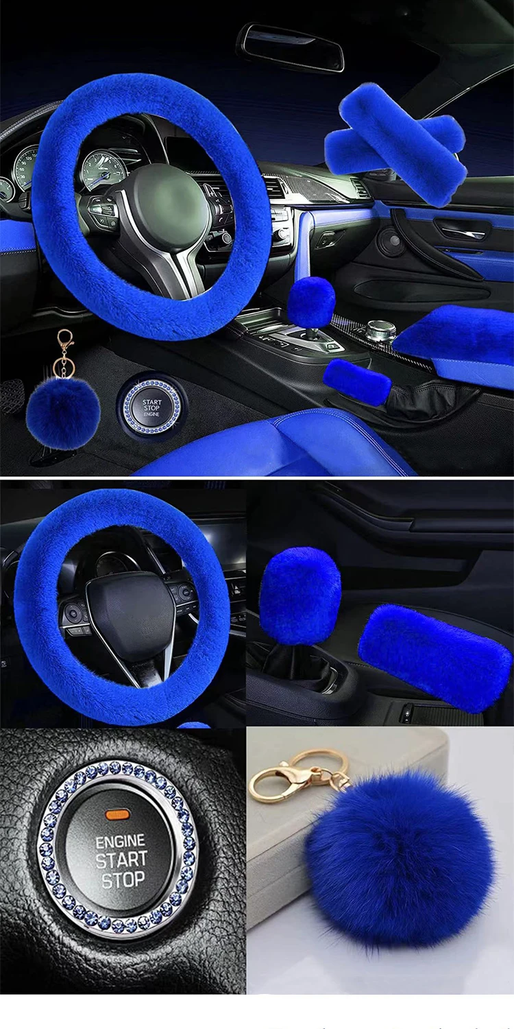 Universal Steering Wheel Cover Set Plush Armrest Cushion Shoulder Cover ...