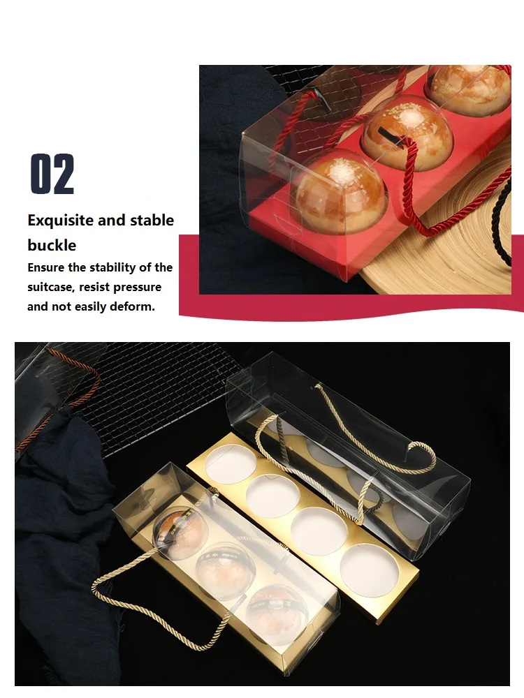 XJH 3 4 Hole Clear Acetate Pastry Box Portable Egg Yolk Puff Cake ...