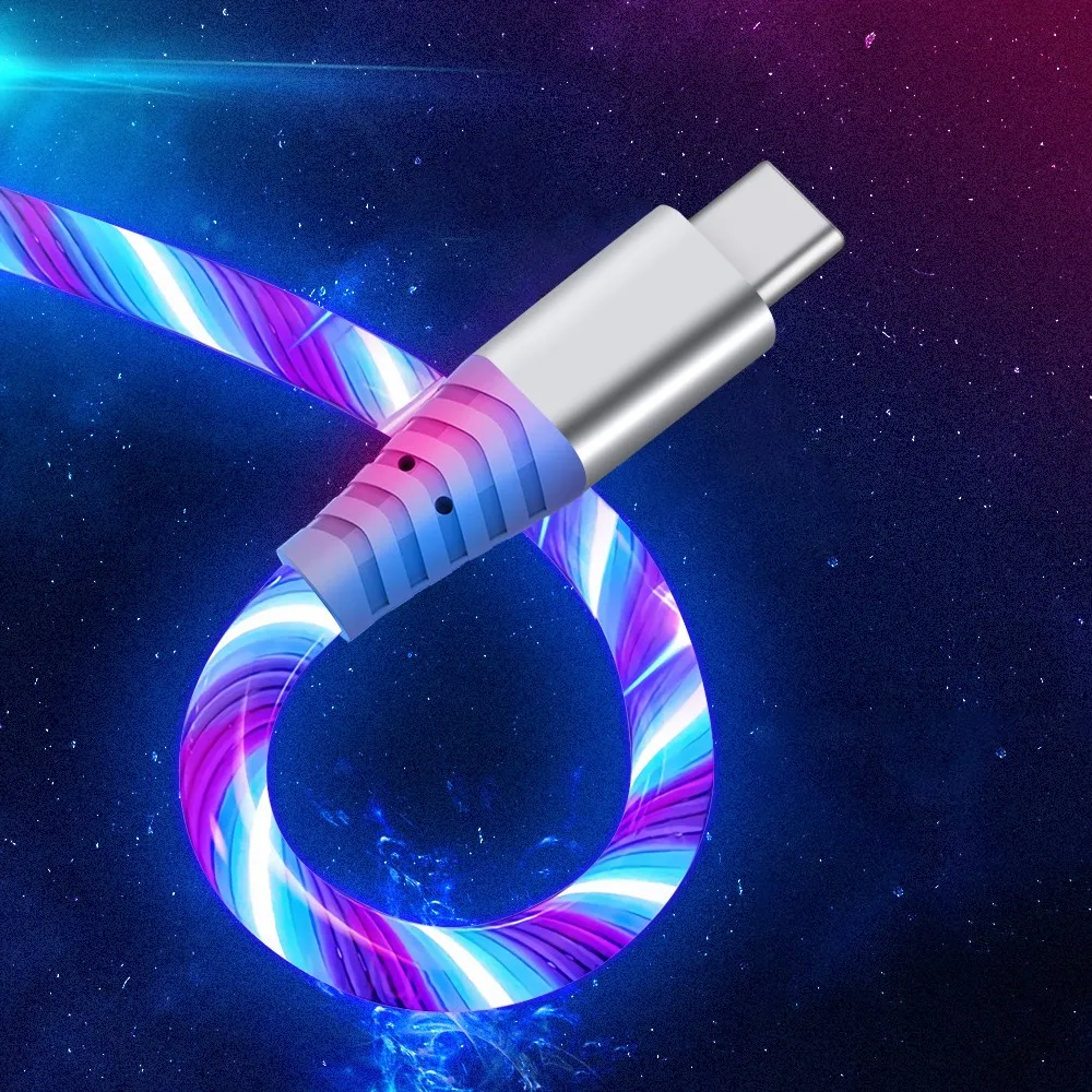 1m Glowing 3A Fast Charging Type C Cable High Speed Flowing Streamer ...