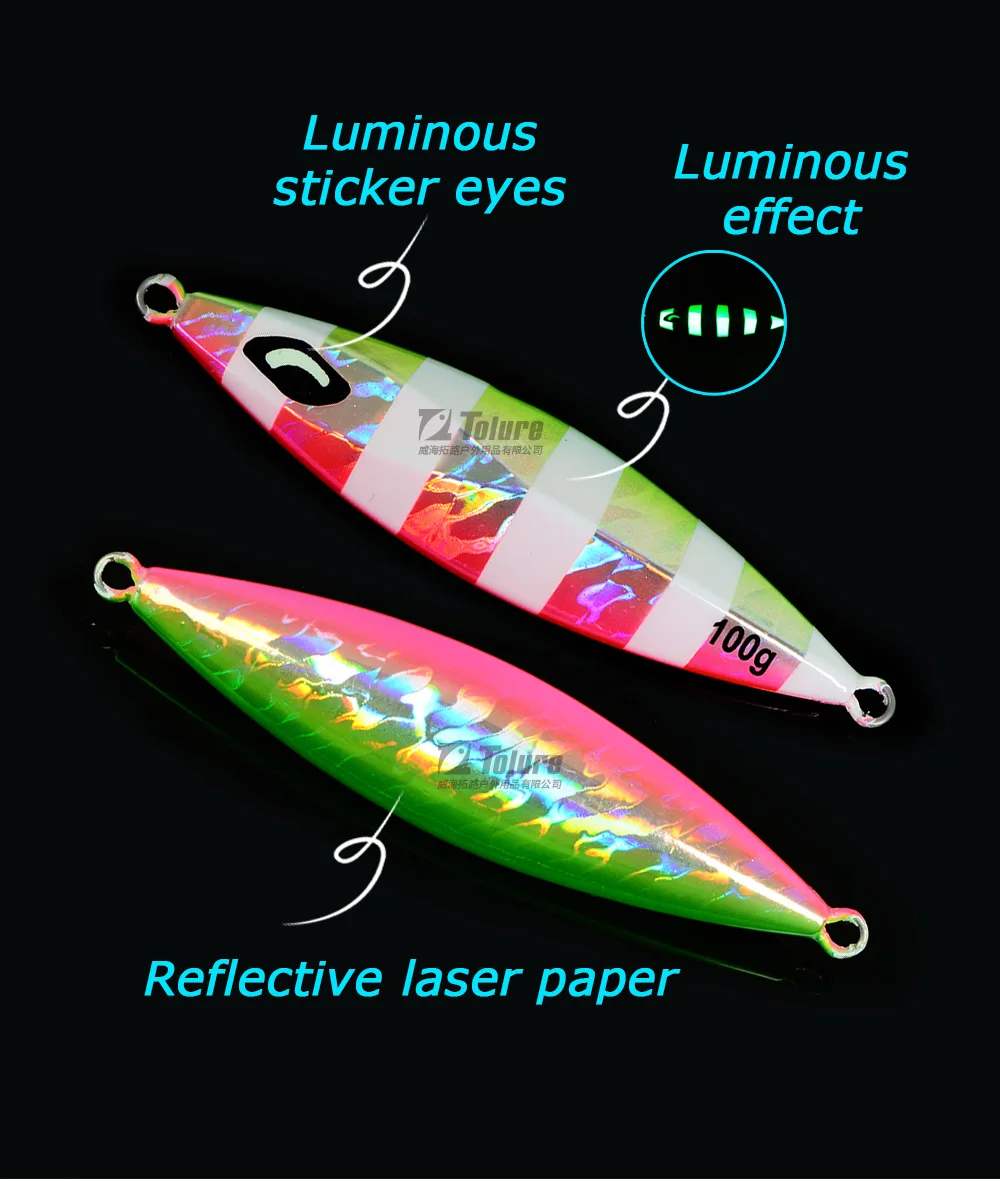 Tolure Luminous Metal Jig Lure Slow Pitch Jigging Lead Fish Iron Plate ...