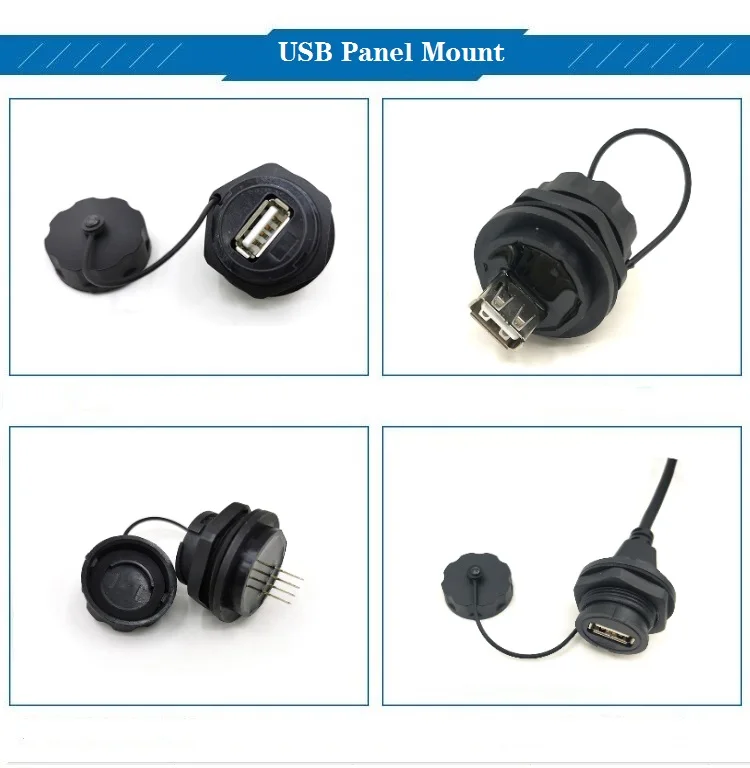 IP68 Panel Mount USB 2.0 Waterproof Bulkhead Connector