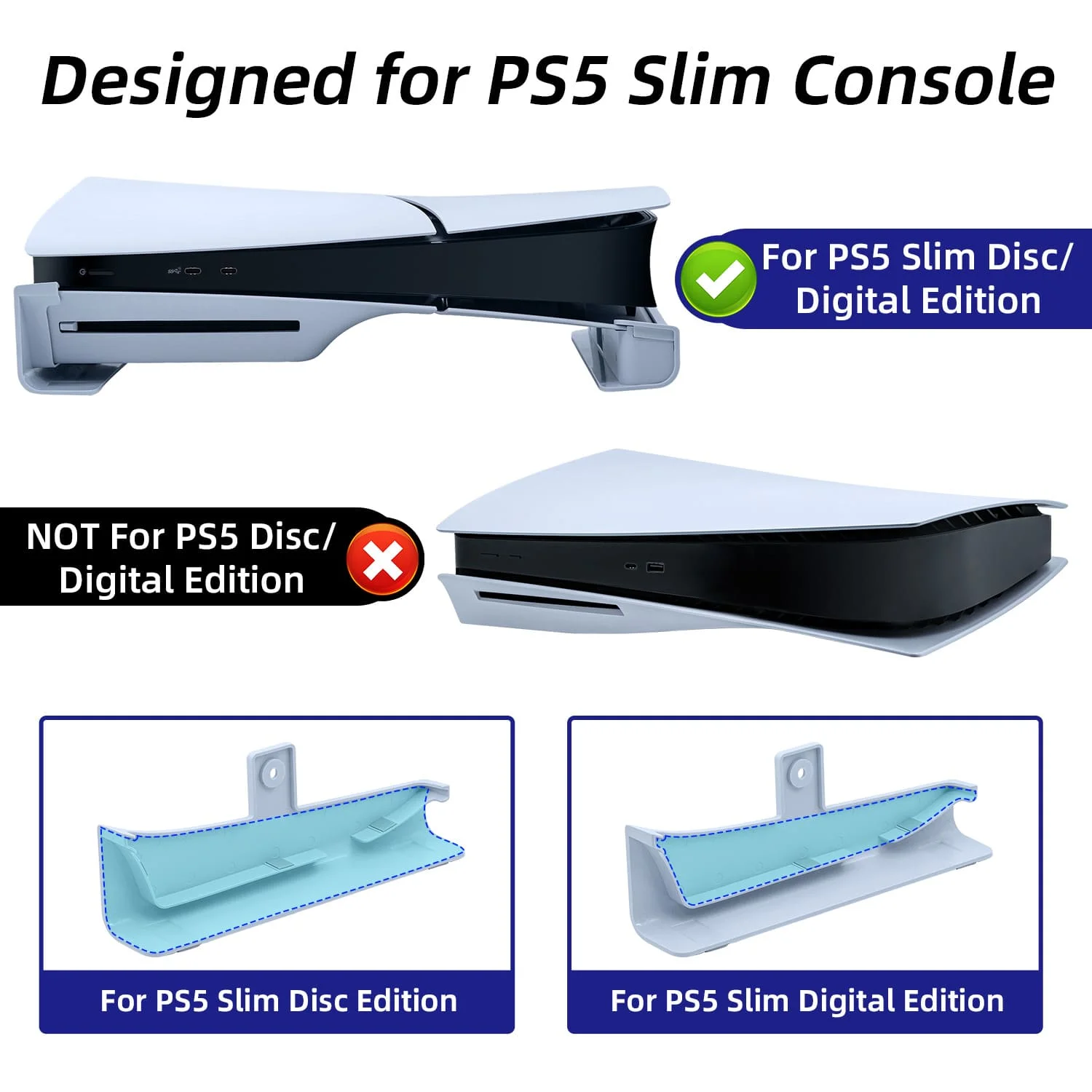Aolion Horizontal Stand For Ps5 Slim Protective Base For Ps5 Slim De ...