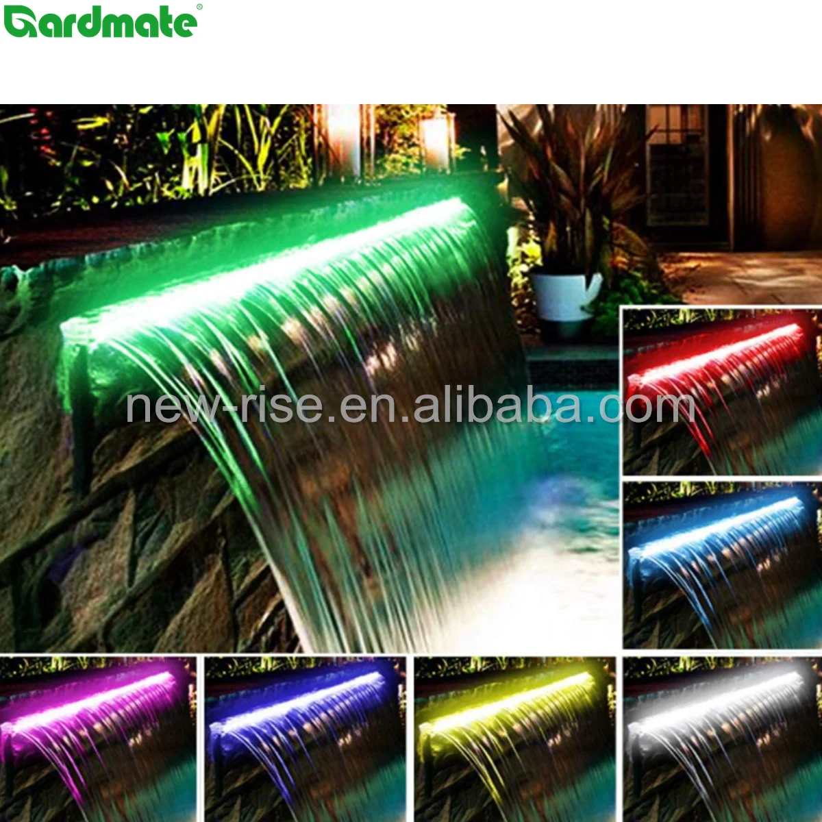 Stainless Steel Lighted Waterfall Pool Wall Fountain with LED 7 Color ...