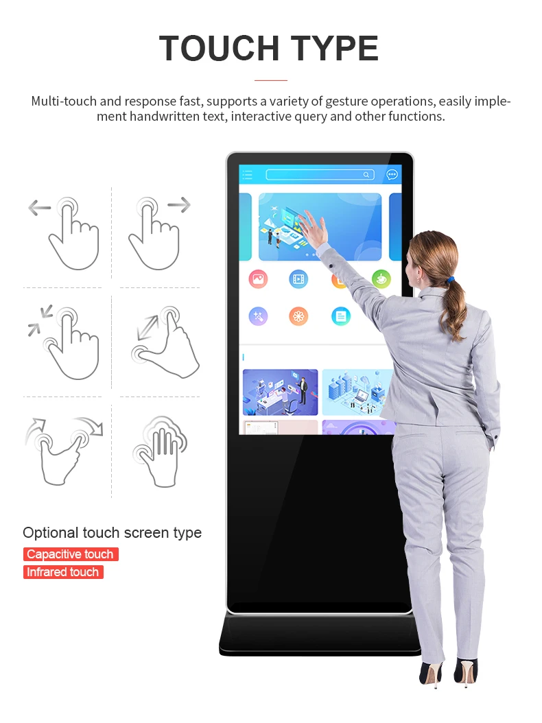 Floor Standing Touch Screen LCD Displays - 55 to 98 Inch